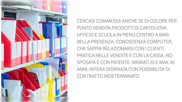 "Cercasi commessa anche di colore ma non sposata": cartoleria costretta ...